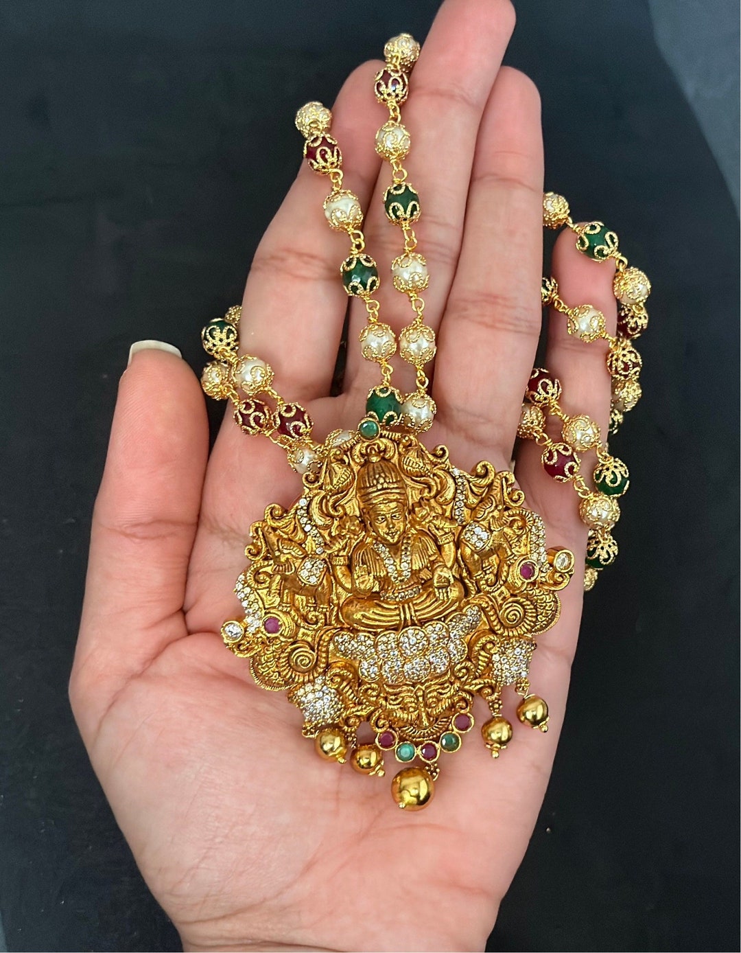 Antique Finish Lakshmi Big Locket/temple Jewelry/nakshi CZ Laxmi ...