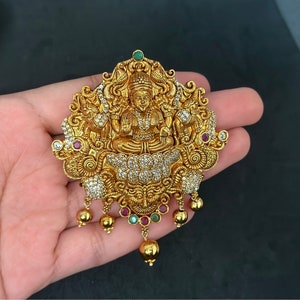 Antique Finish Lakshmi Big Locket/temple Jewelry/nakshi CZ Laxmi ...