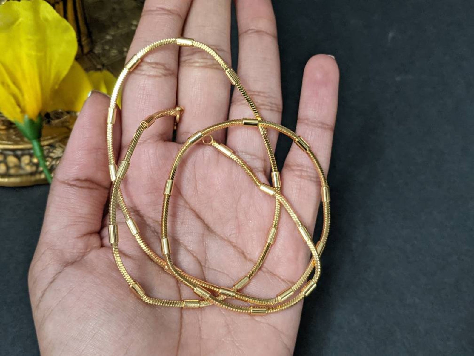 South Indian Manglasutra Chain/gold Plated Broad Chain/24" Chain/long ...