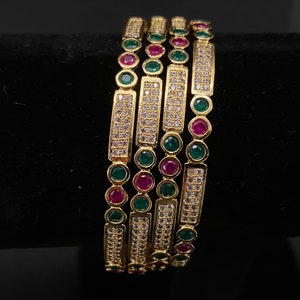 CZ Stone Gold Bangles/india 4 Set Bangles/ruby 2.6 Size Bangles/emeralds Wedding Bangles/stone ...