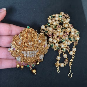 Antique Finish Lakshmi Big Locket/temple Jewelry/nakshi CZ Laxmi ...