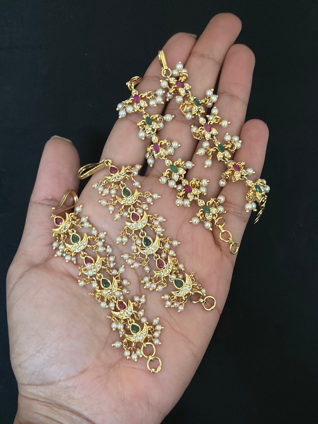 Indian Ear Chain/kaan Chain/gold Peals Matil Chain/rold Gold Ear Chain ...