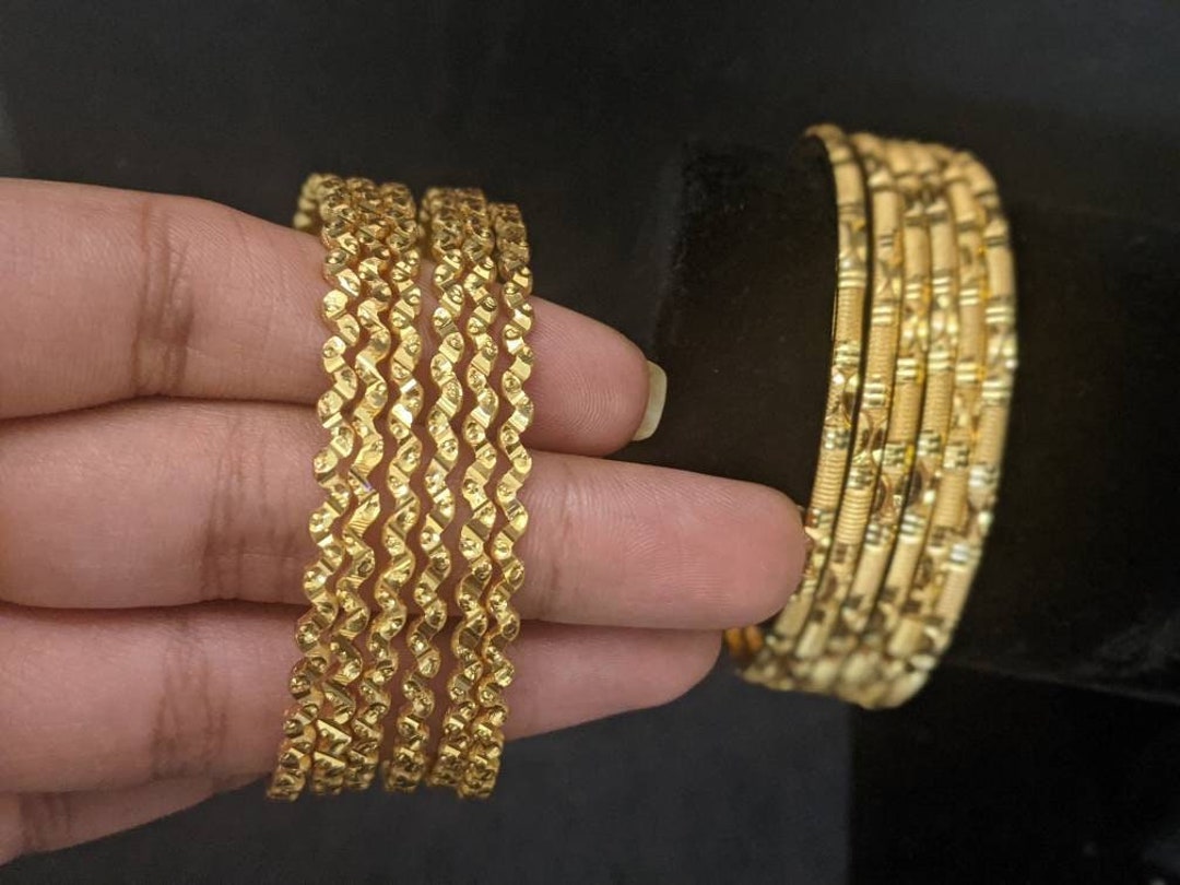 2 Designs Six Gold Bangles/india Gold Bangles/guarantee 6 Set Bangles/2 ...