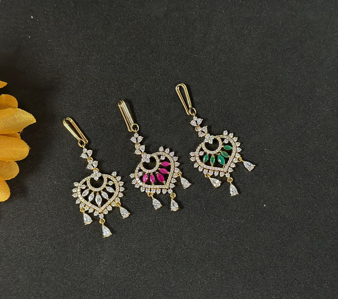 India Maang Tikka/forehead Jewelry/diamond Chandelier Tikka/cz ...
