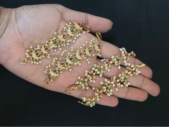 SSFashionsStore Indian Ear chain Kaan Chain gold Peals Matil Chain rold Gold Ear Chain Sahara Bahubali Earrings Kaan Saharas jhumka chains Matil Sahare