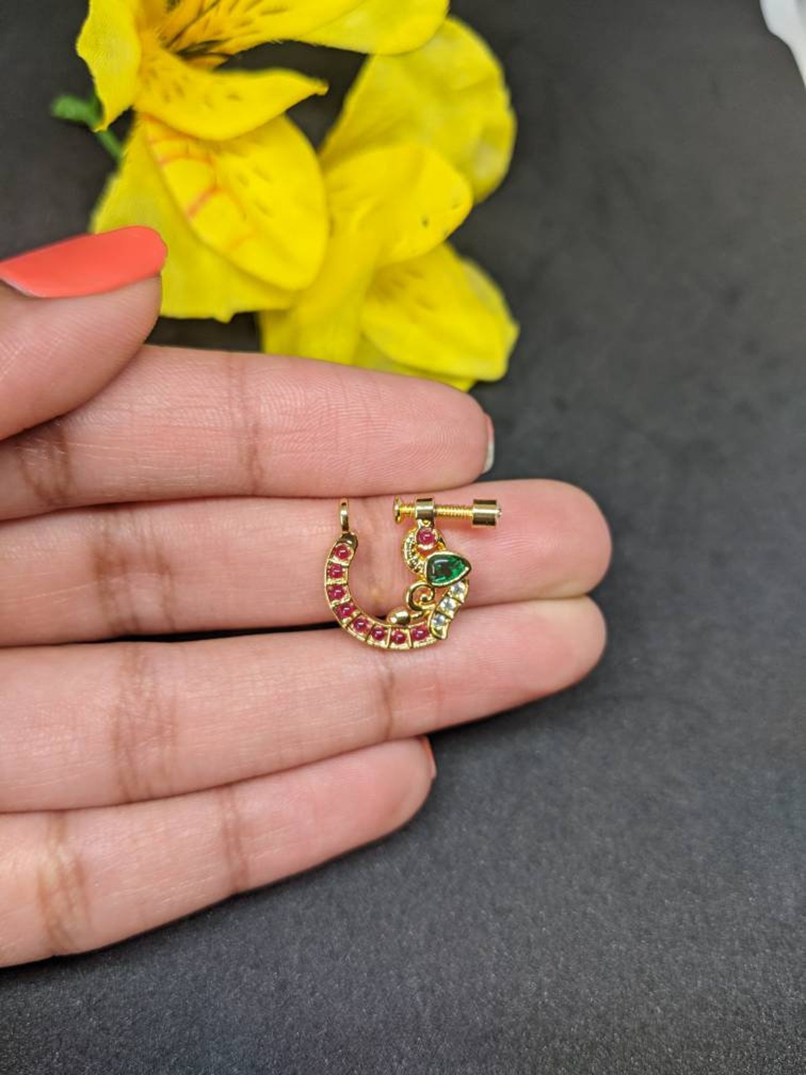 Indian Bridal Left Nostril Nose Ring/ Gold Bridal Nose Ring/ - Etsy