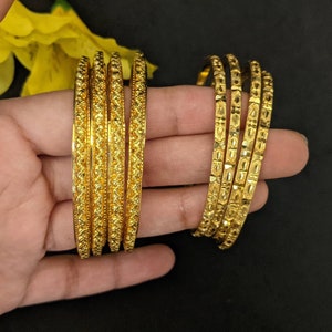 Handmade 2 Designs Set of 4 Bangles/india Gold Bangles/gold Bracelet ...