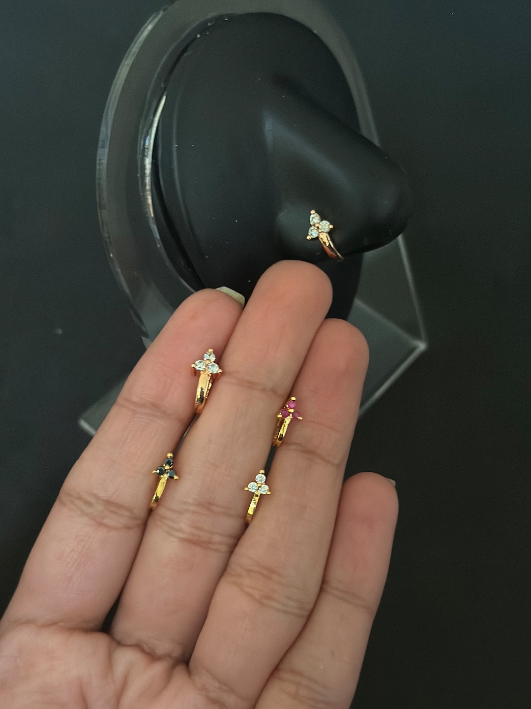 Three Stone Nose Rings/press on Gold Nose Pins/fake Nose Cuffs/ear ...