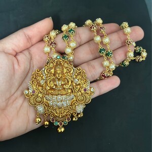 Antique Finish Lakshmi Big Locket/temple Jewelry/nakshi CZ Laxmi ...