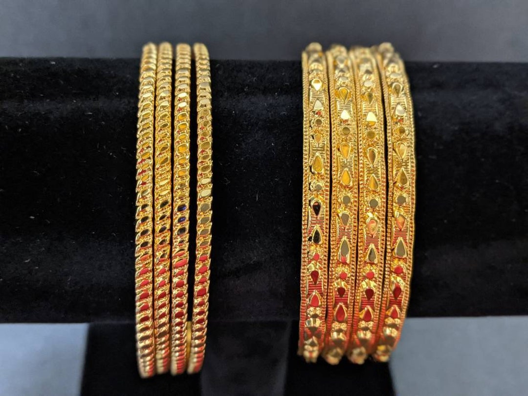India Gold Plated Bangles/set of 4 Bangles/dialy Wear Bangles/indian ...
