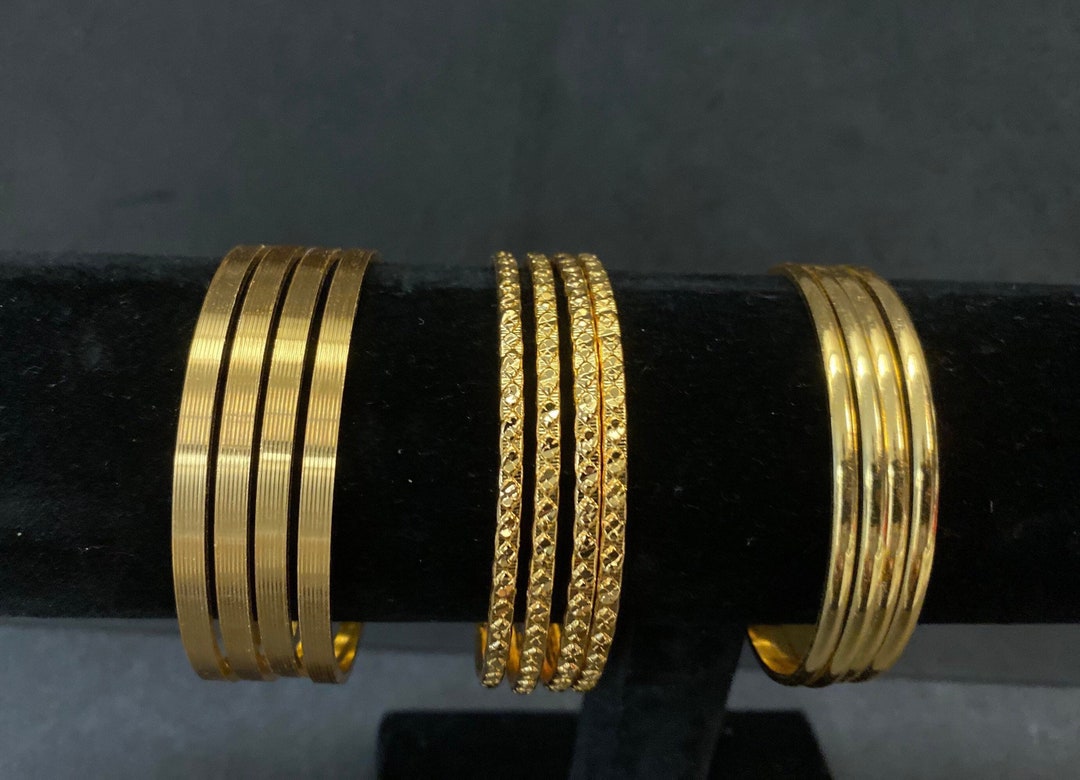 4 Gold Bangles Set 3 Designs/daily Wear Bangles/plain Broad India Gold ...