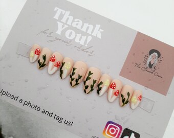 Handpainted Cottagecore Mushroom Custom Gel Press on Nails - Etsy
