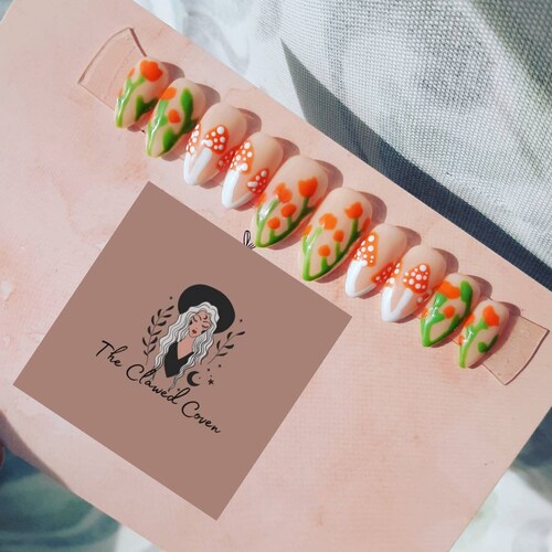 Forest Foliage Cottagecore Hand-painted Press-on Nails - Etsy