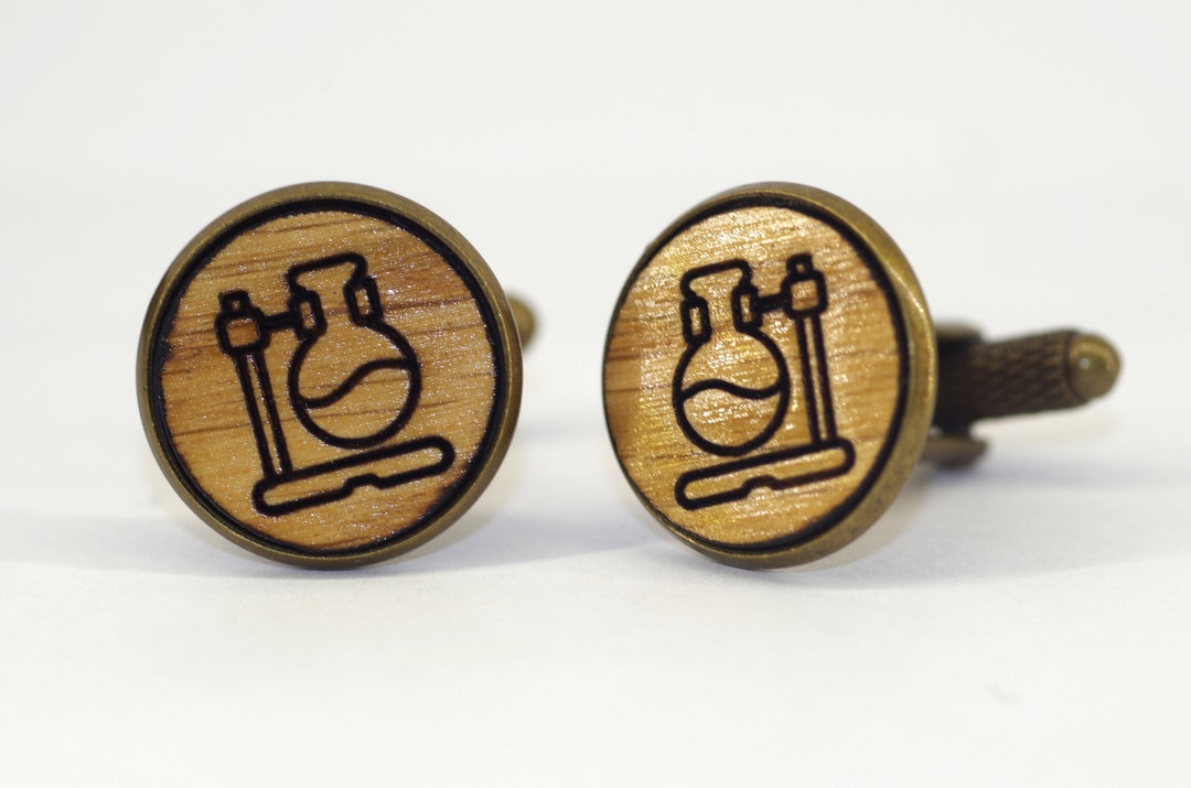 Chemistry Cufflinks; Antique Brass; Oak or Mahogany Wood; Gift for ...