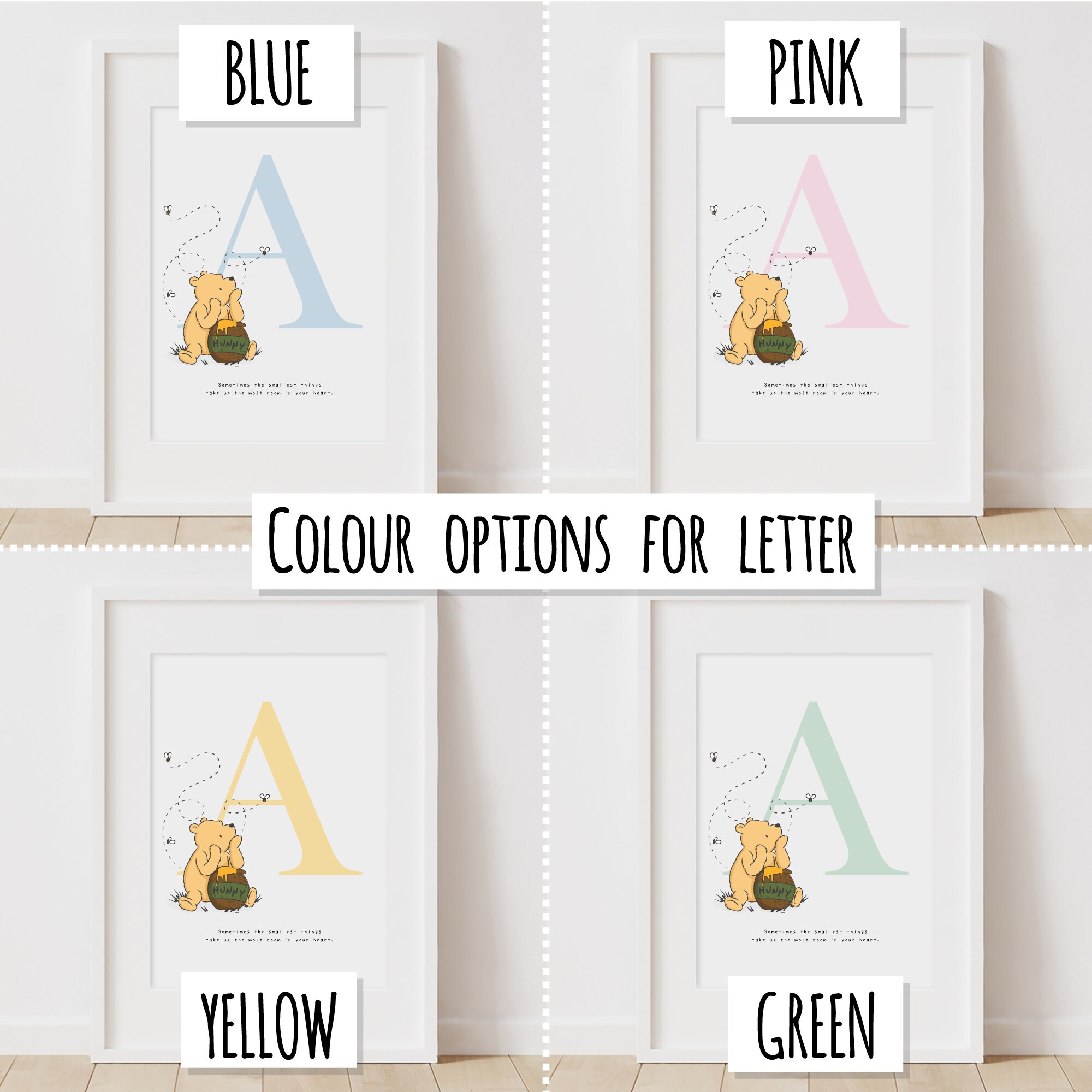 Personalised Letter Winnie the Pooh Wall Art Minimal Baby | Etsy