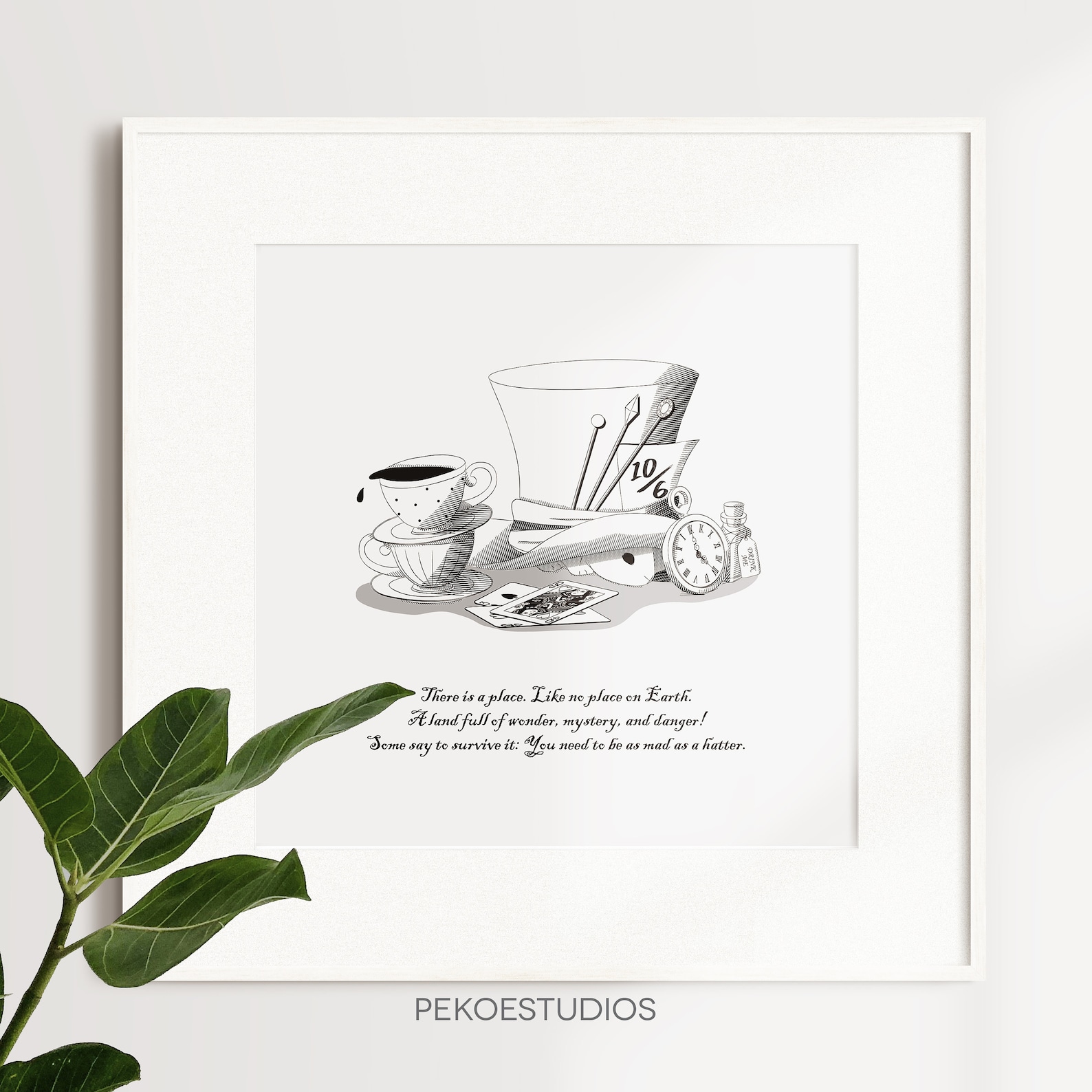Modern Alice in Wonderland Wall Art | Black White Illustration ...