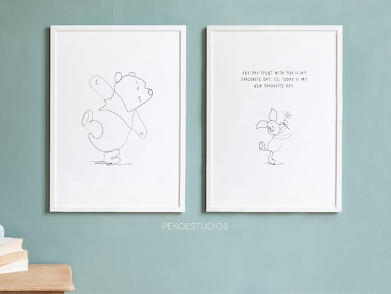 Continuous Line Winnie The Pooh and Piglet Wall Art Set of 2 | Etsy