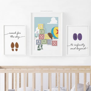Toy Story Nursery Wall Art, Woody Buzz Boots With Andy Name, Minimal ...