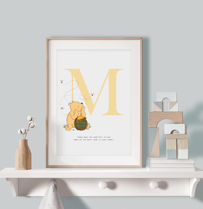Personalised Letter Winnie the Pooh Wall Art, Minimal Baby Name Nursery ...