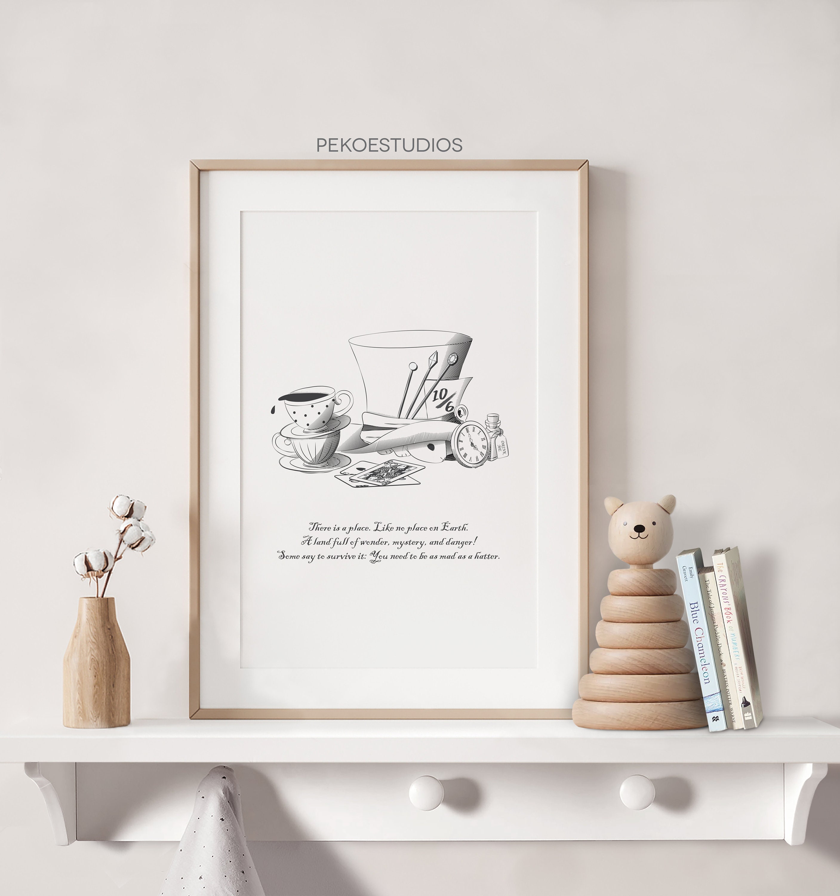 Modern Alice in Wonderland Wall Art | Black White Illustration ...