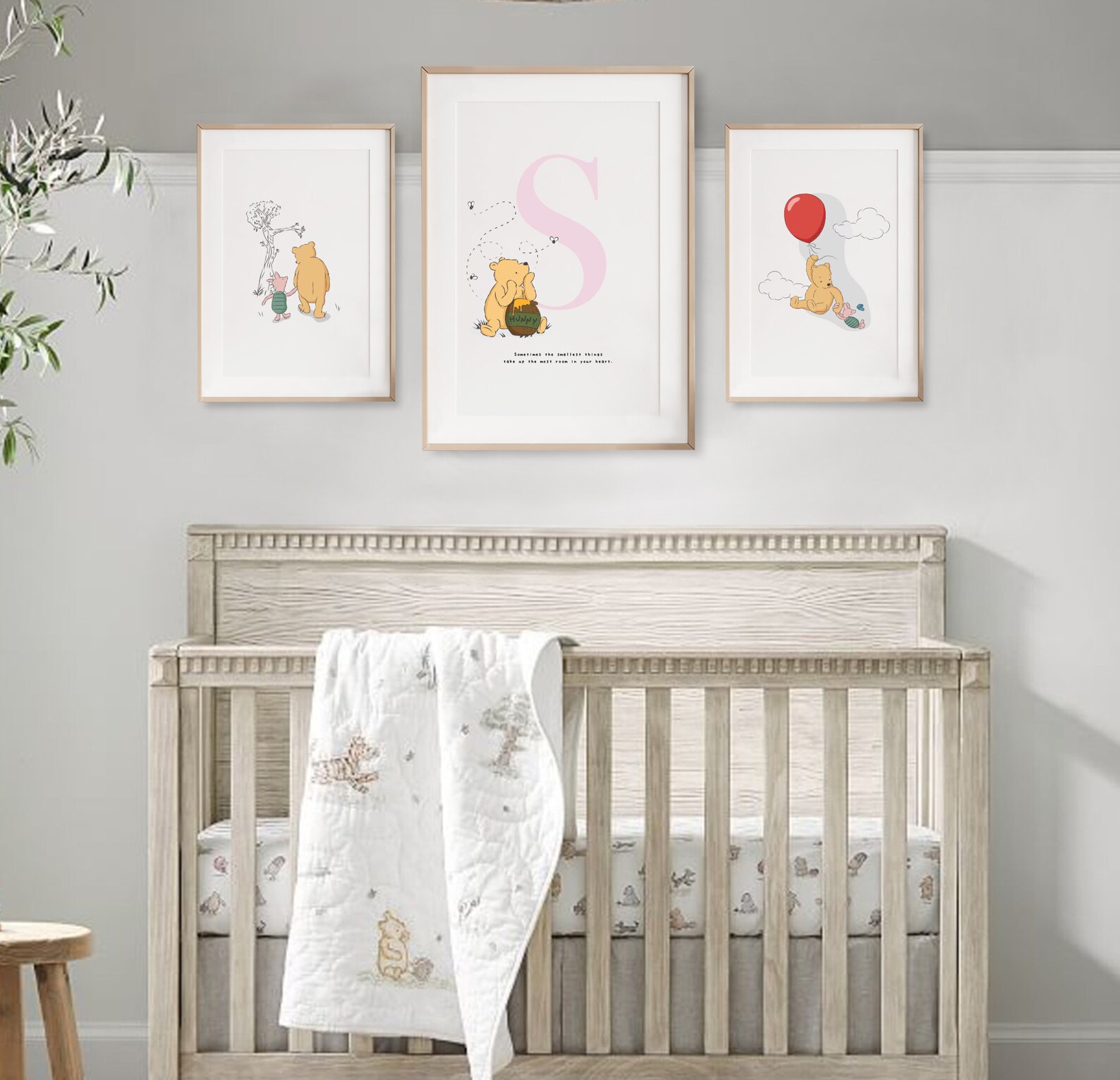 Personalised Letter Winnie the Pooh Wall Art Minimal Baby | Etsy