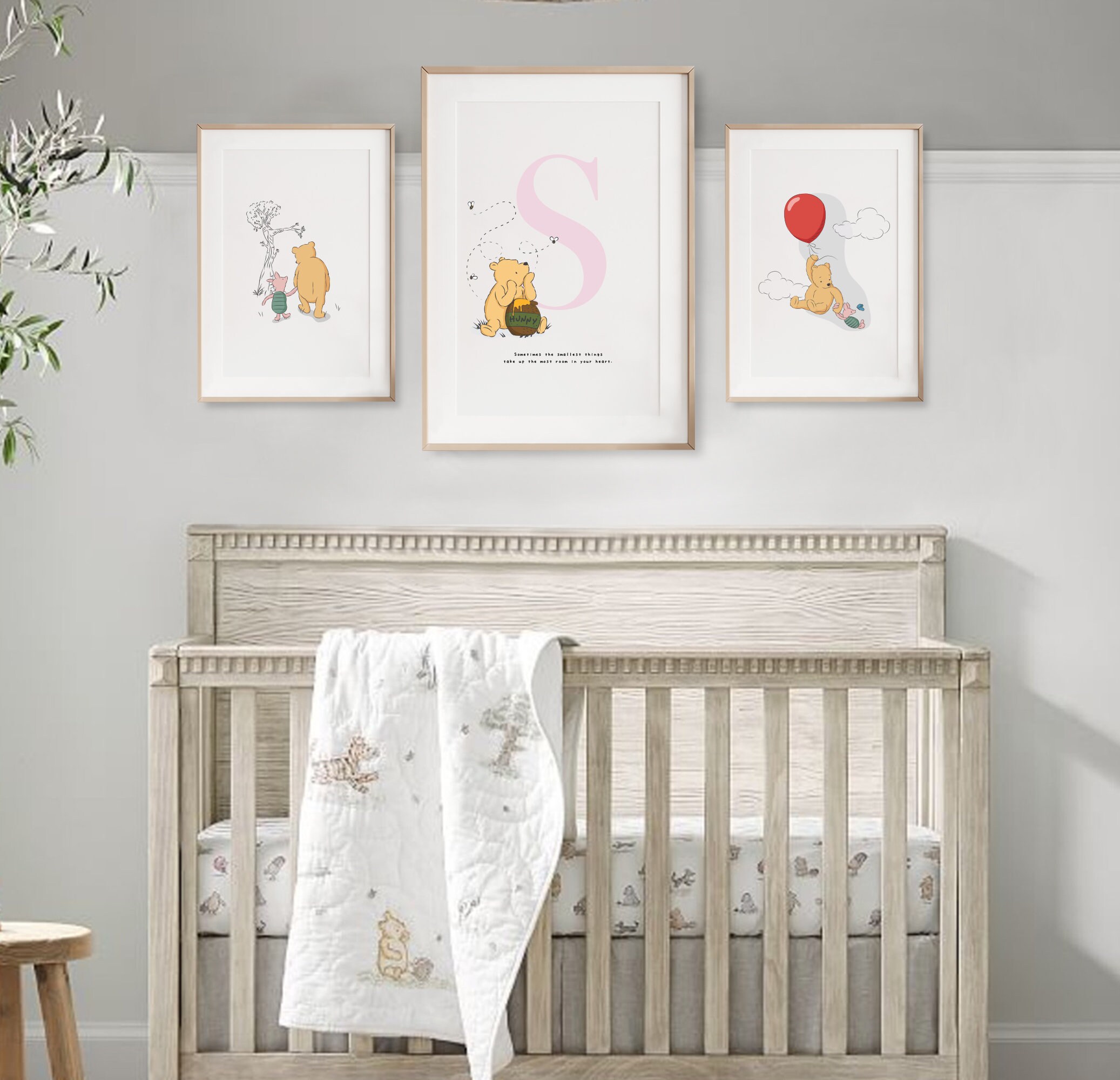 Personalised Letter Winnie the Pooh Wall Art Minimal Baby | Etsy