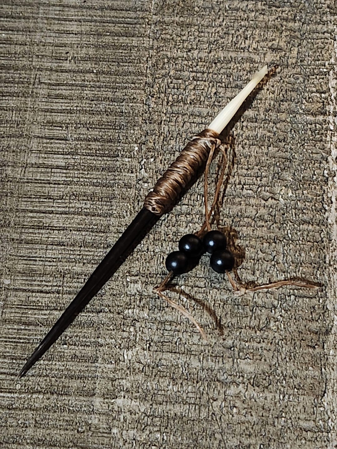 Genuine Porcupine Quill Cowboy Toothpick With Black Stone Beads. Large ...