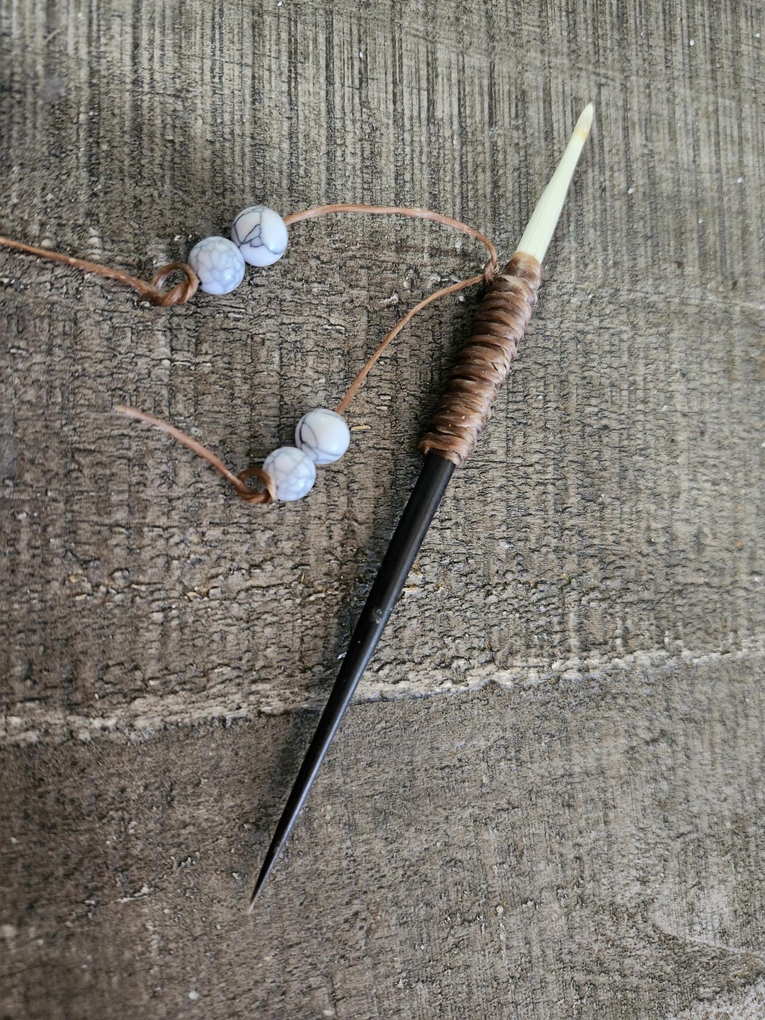 Genuine Porcupine Quill Cowboy Toothpick With White Turquoise Beads ...