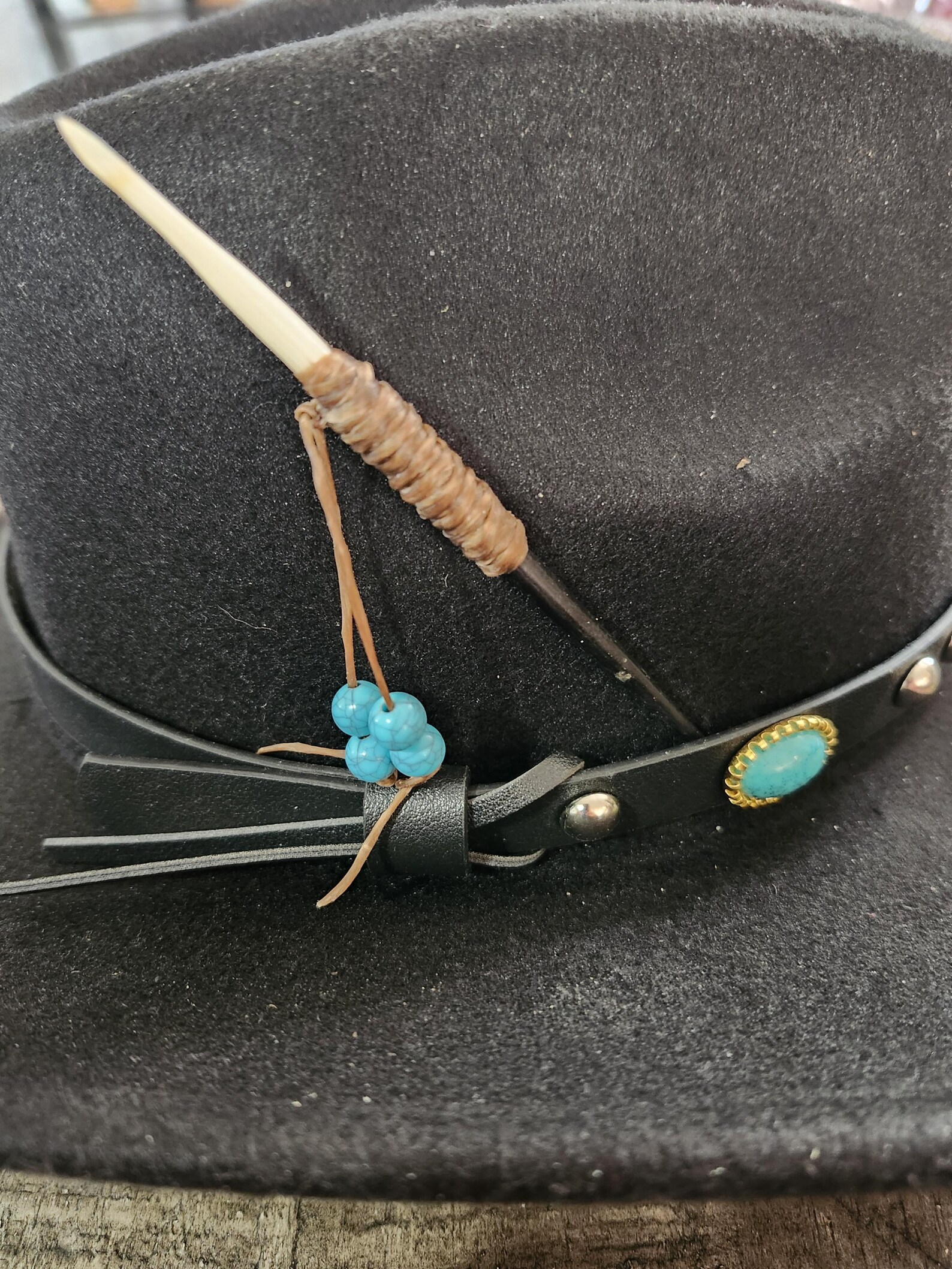 Porcupine Quill Cowboy Toothpick With Sinew and Blue Turquoise Beads ...