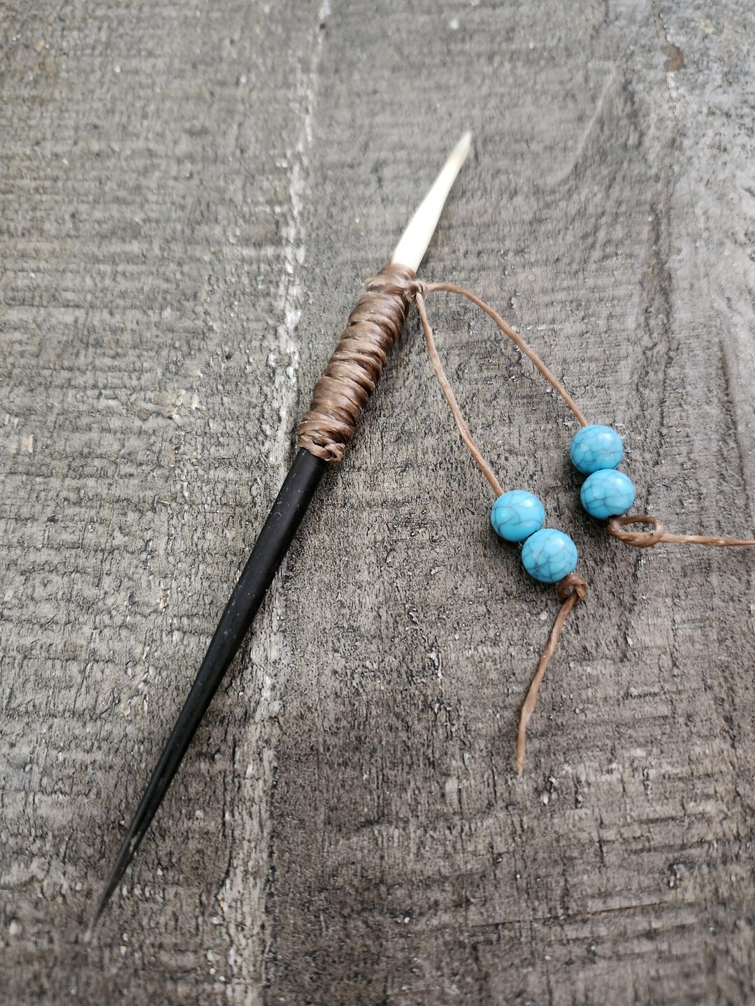 Porcupine Quill Cowboy Toothpick With Sinew and Blue Turquoise Beads ...