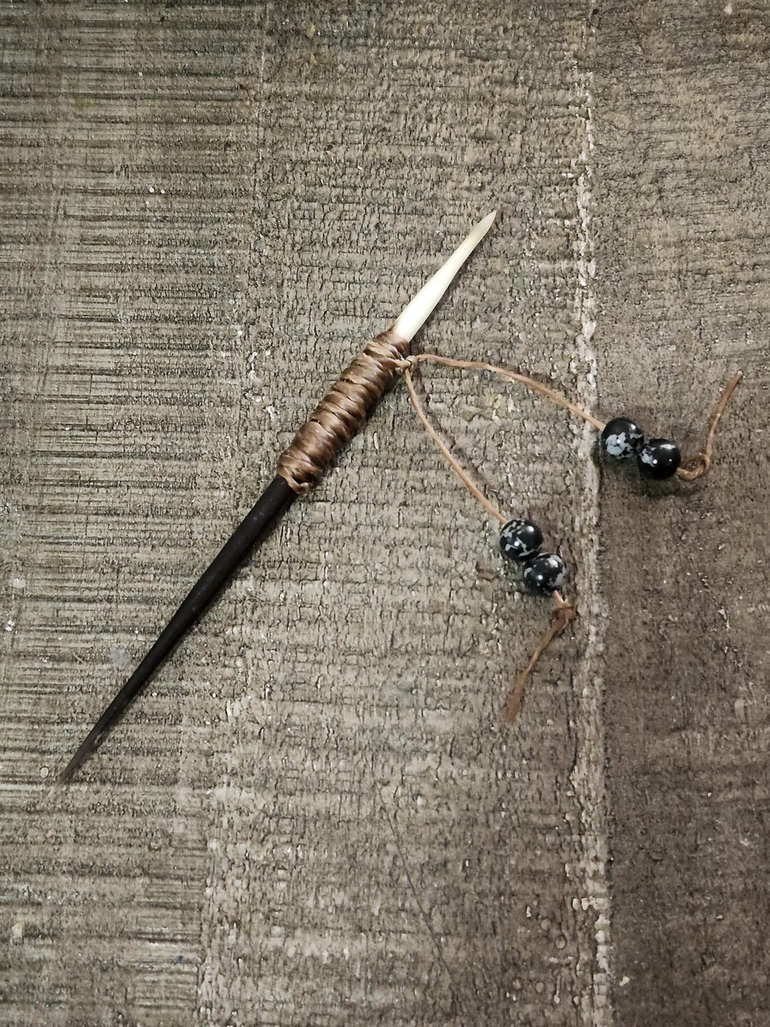 Genuine Porcupine Quill Cowboy Toothpick With Obsidian Snowflake Beads ...