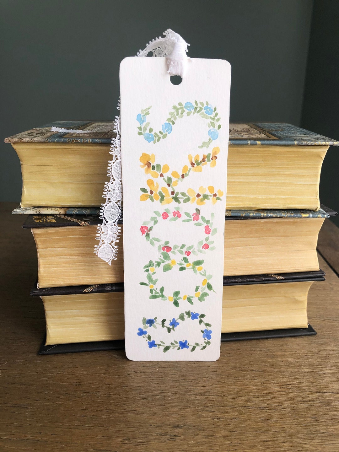 Handmade Bookmark Original Watercolor Painting Lace or Twine Tassel ...
