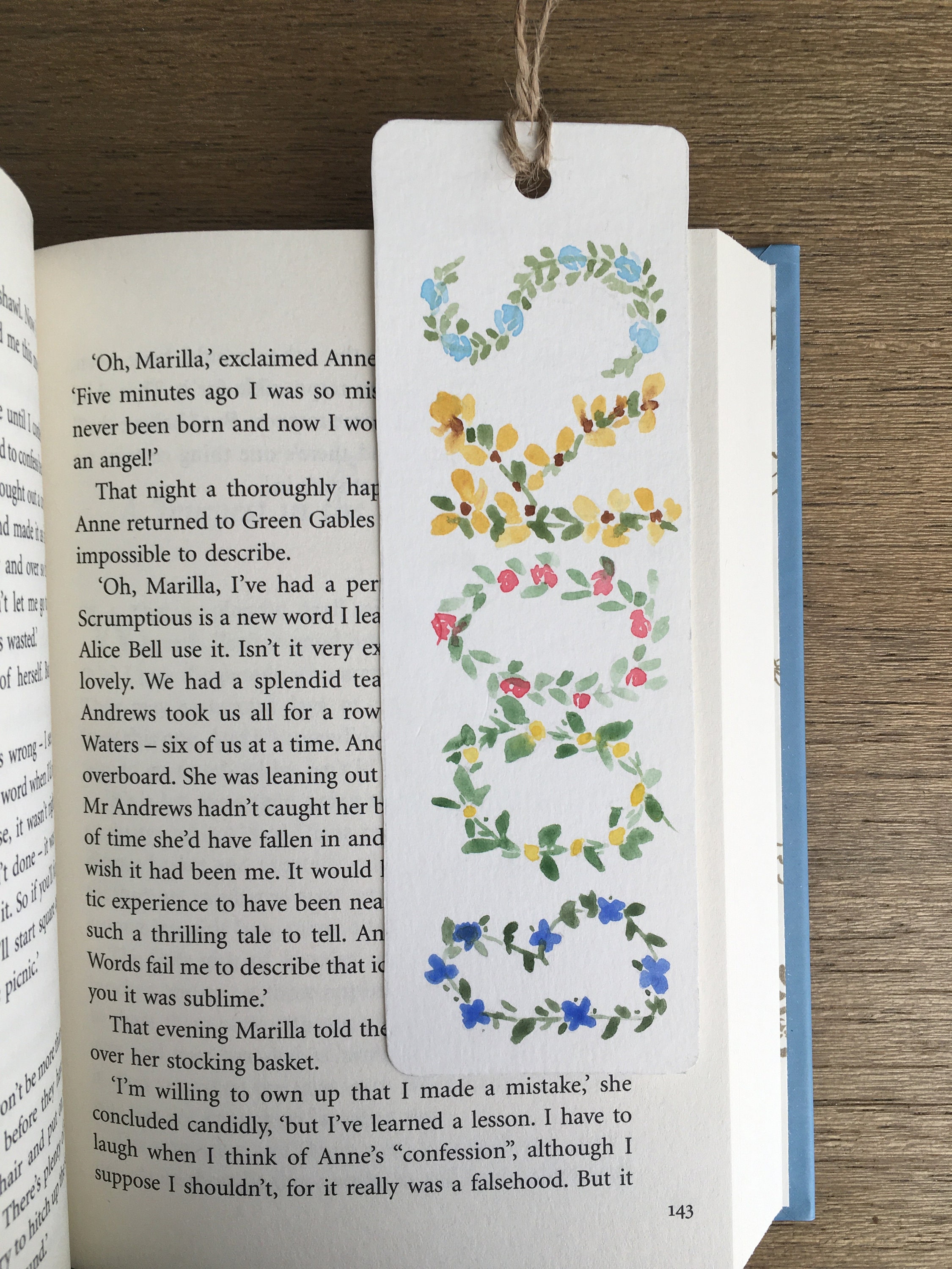 Handmade Bookmark Original Watercolor Painting Lace or Twine Tassel ...