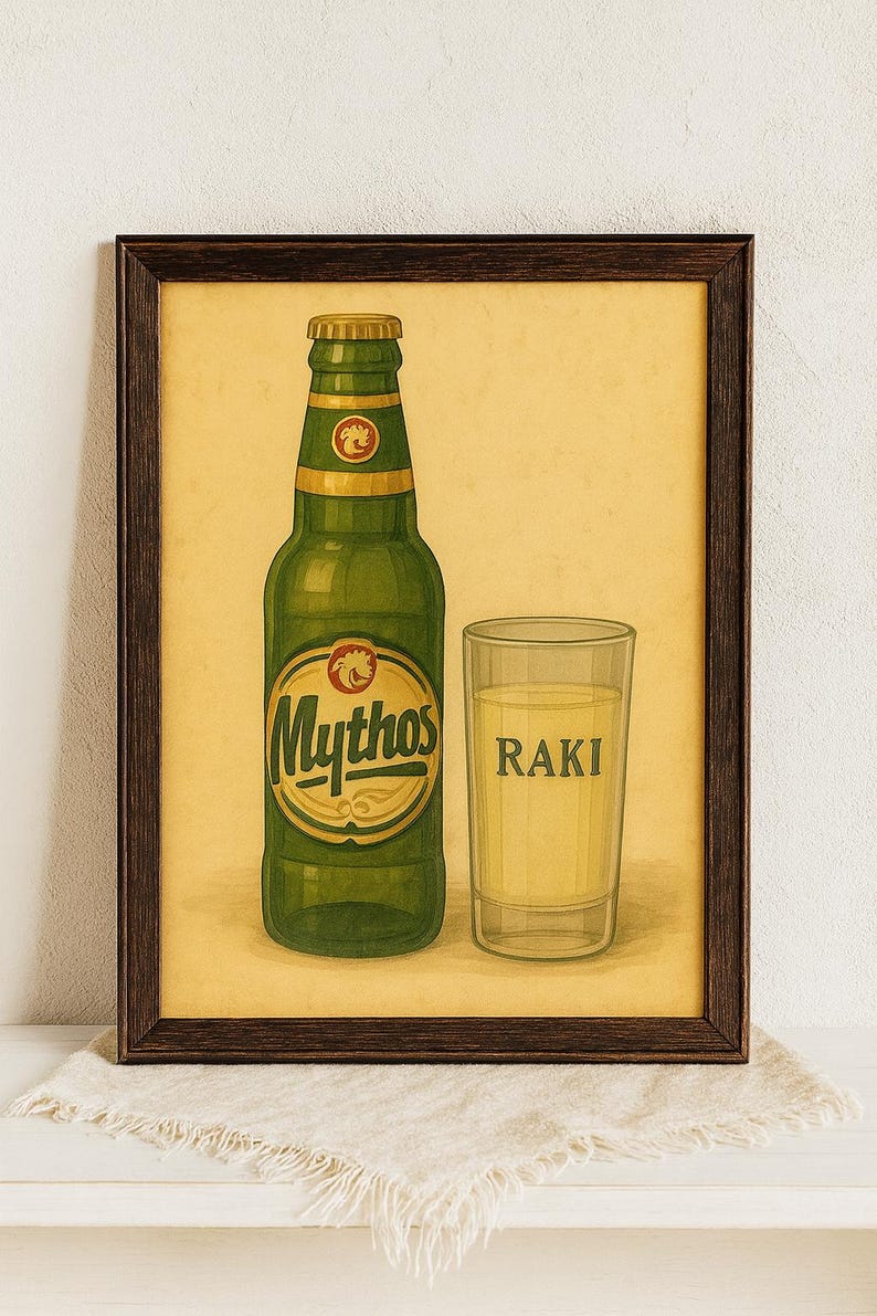 Mythos Beer & Raki Art Print | Greek Bar Decor (digital Download) - Etsy