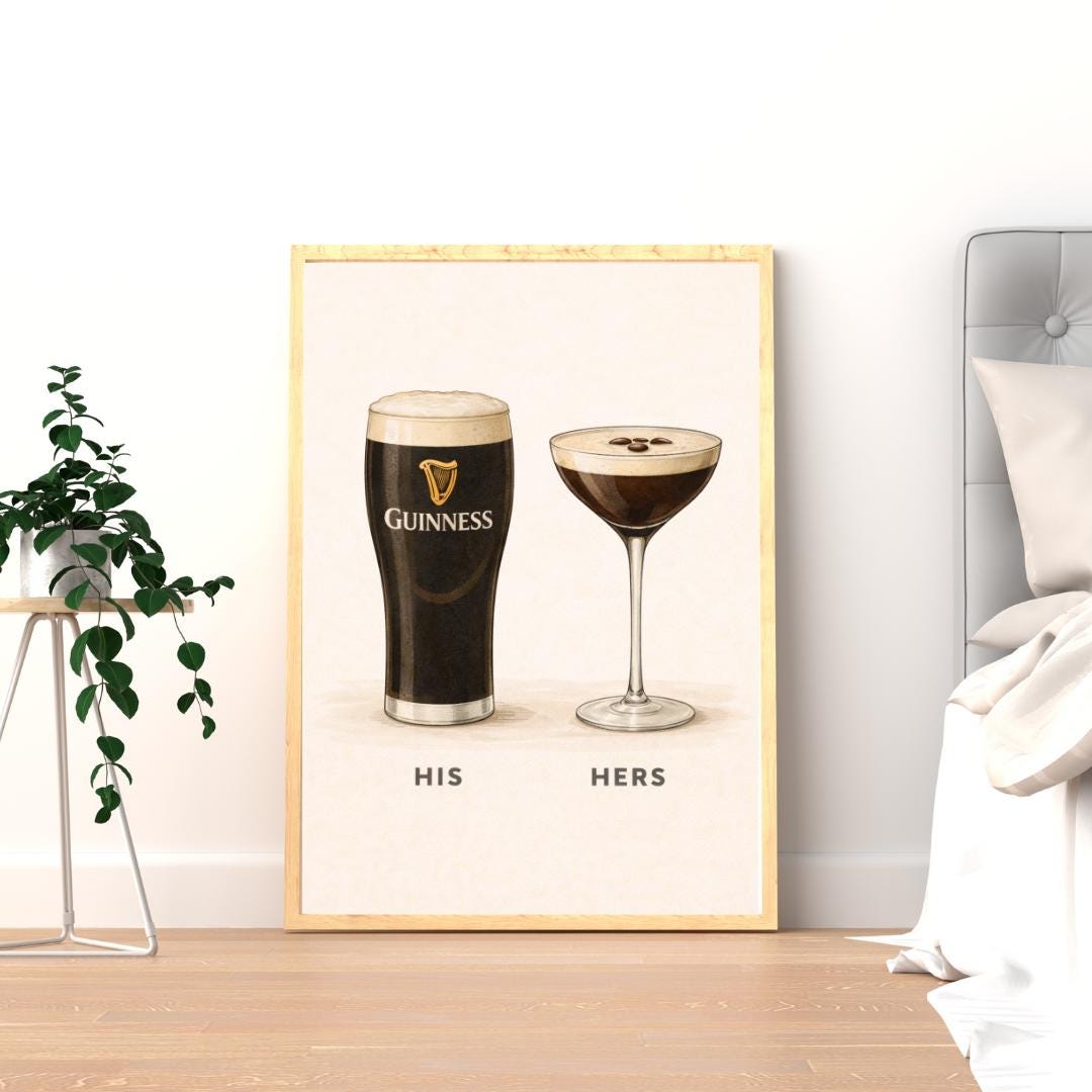 Guinness and Espresso Martini Print, His & Hers Bar Art, Couples Bar ...