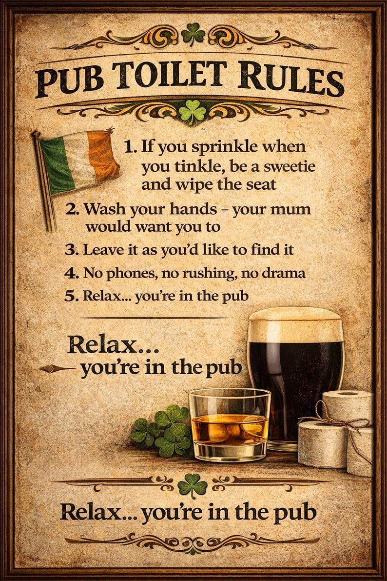 Funny Irish Pub Toilet Rules Sign | Home Bar Decor (digital Download ...