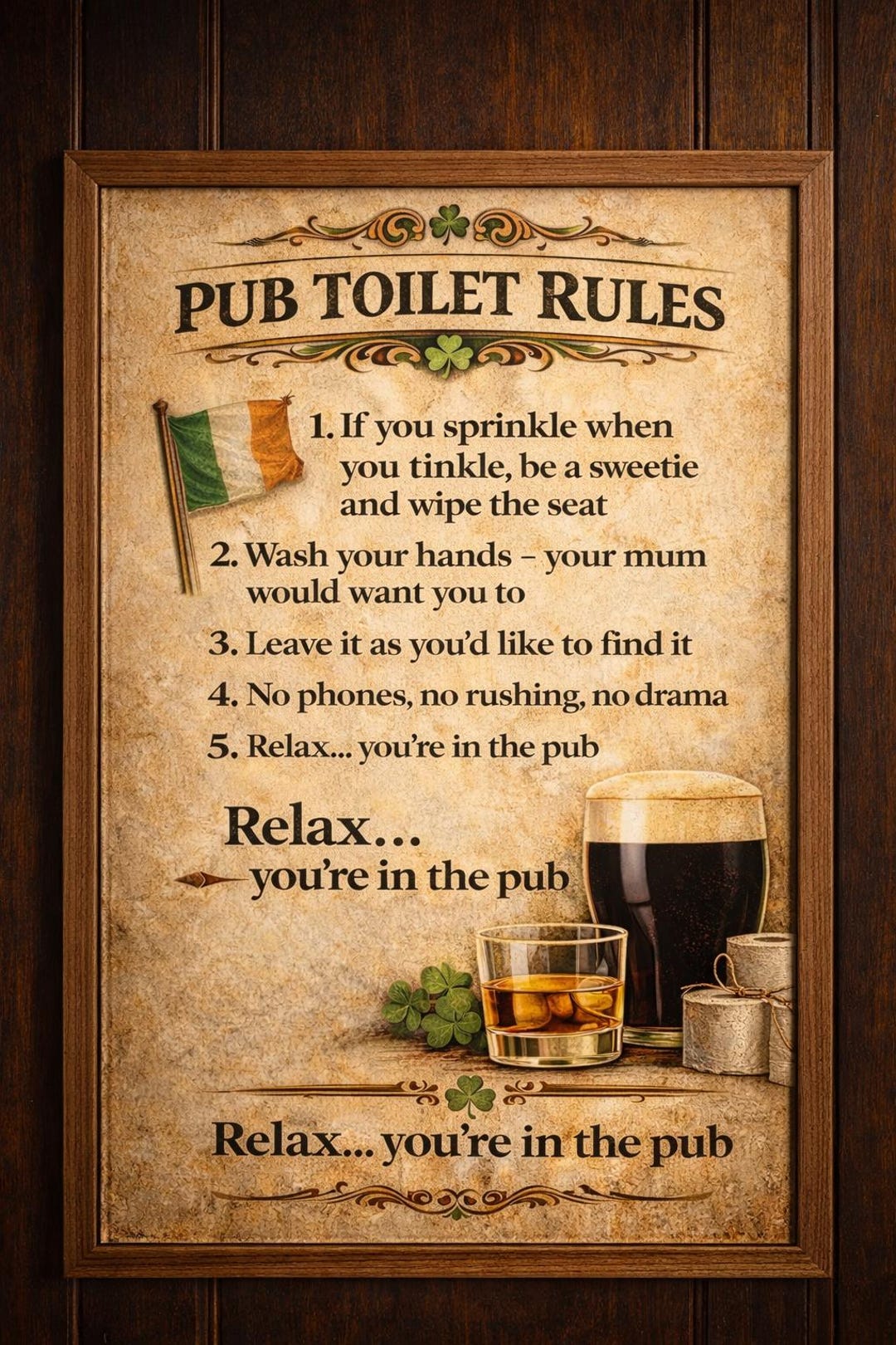 Funny Irish Pub Toilet Rules Sign | Home Bar Decor (digital Download ...