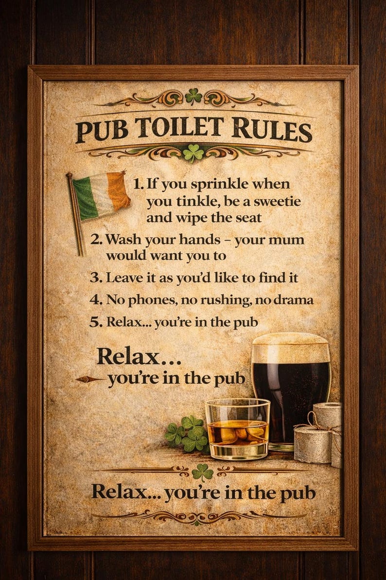 Funny Irish Pub Toilet Rules Sign | Home Bar Decor (digital Download ...