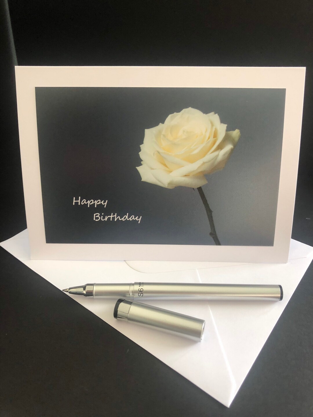 Single White Rose Happy Birthday Card Birthday Greeting Card - Etsy