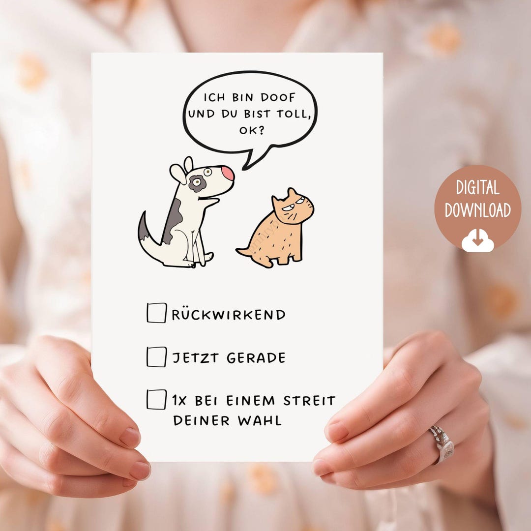 Printable Apology Card Dog and Cat Design, Instant Download in All DIN ...