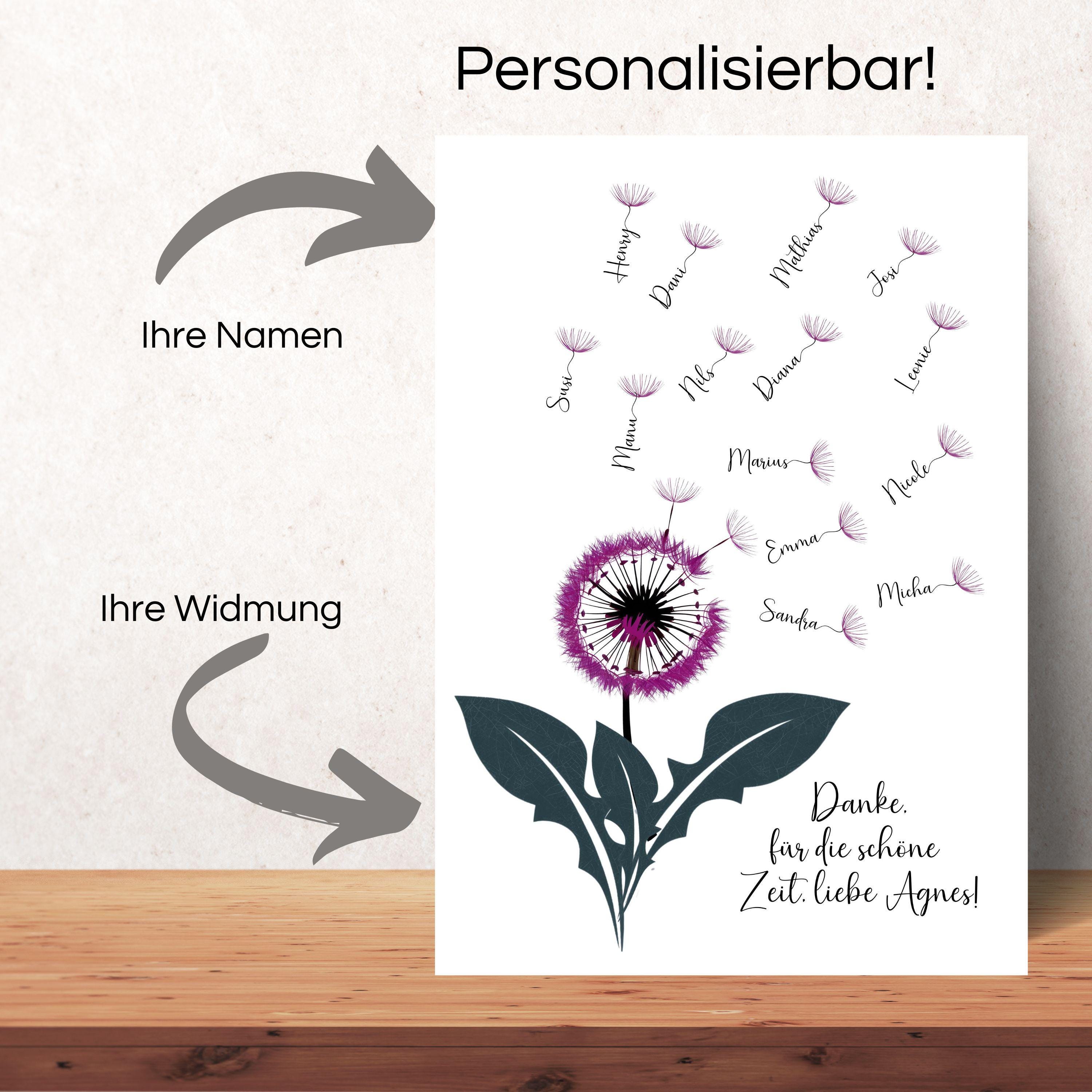 Dandelion With Name, Digital Download, Poster, DIN A12345, Farewell ...