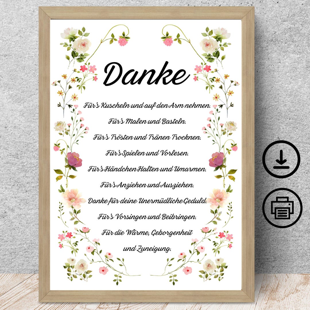 Thank You Flowers Frame Dedication, Digital Download, Poster Card DIN ...