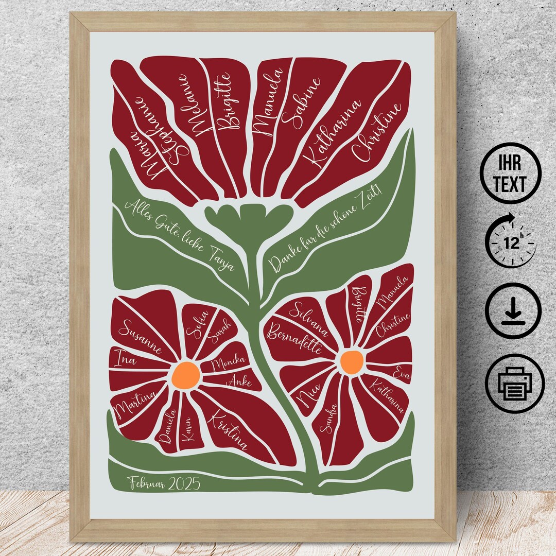Boho Flowers With Name and Dedication, Digital Download, Poster, DIN ...