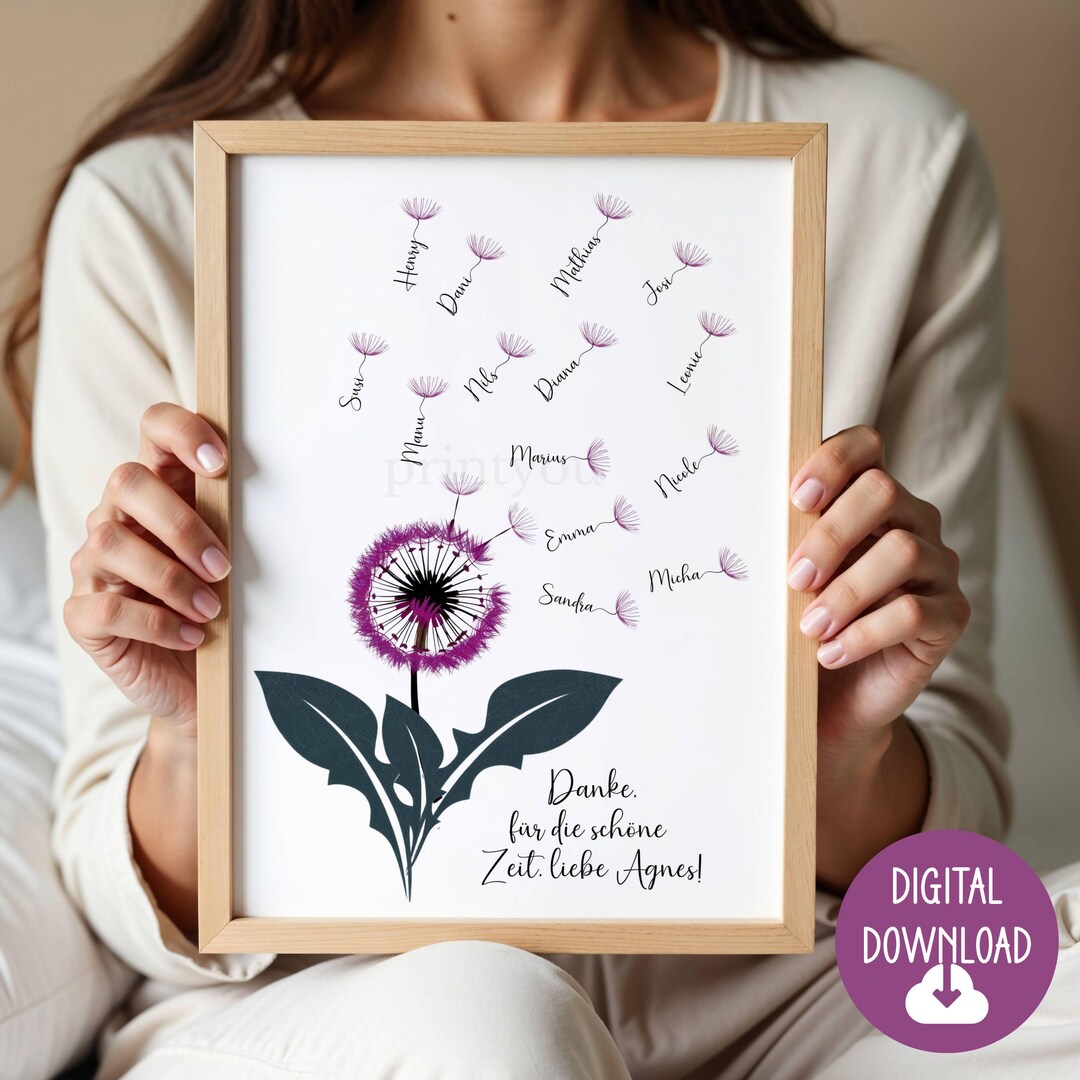 Dandelion With Name, Digital Download, Poster, DIN A12345, Farewell ...