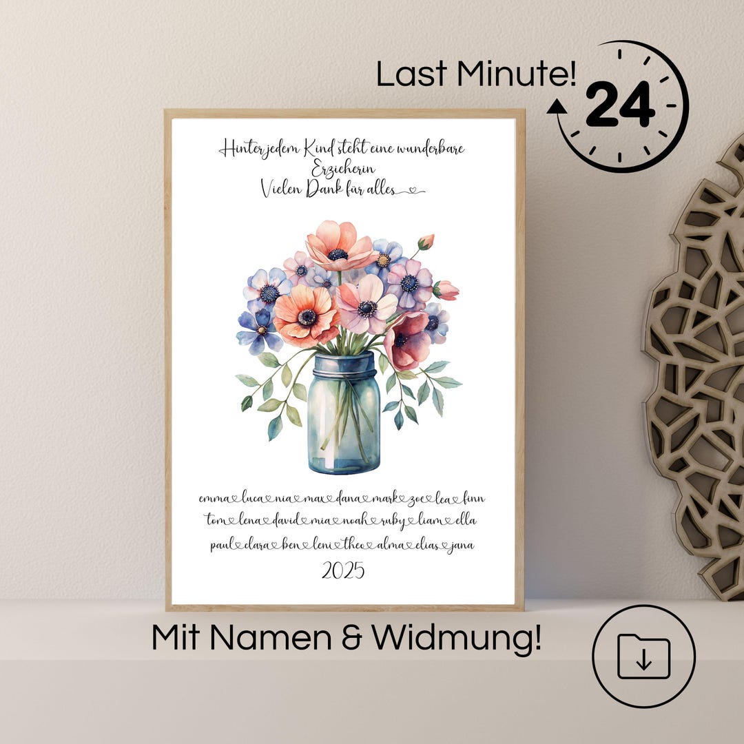 Bouquet of Flowers With Name and Dedication, Digital Download, Poster ...