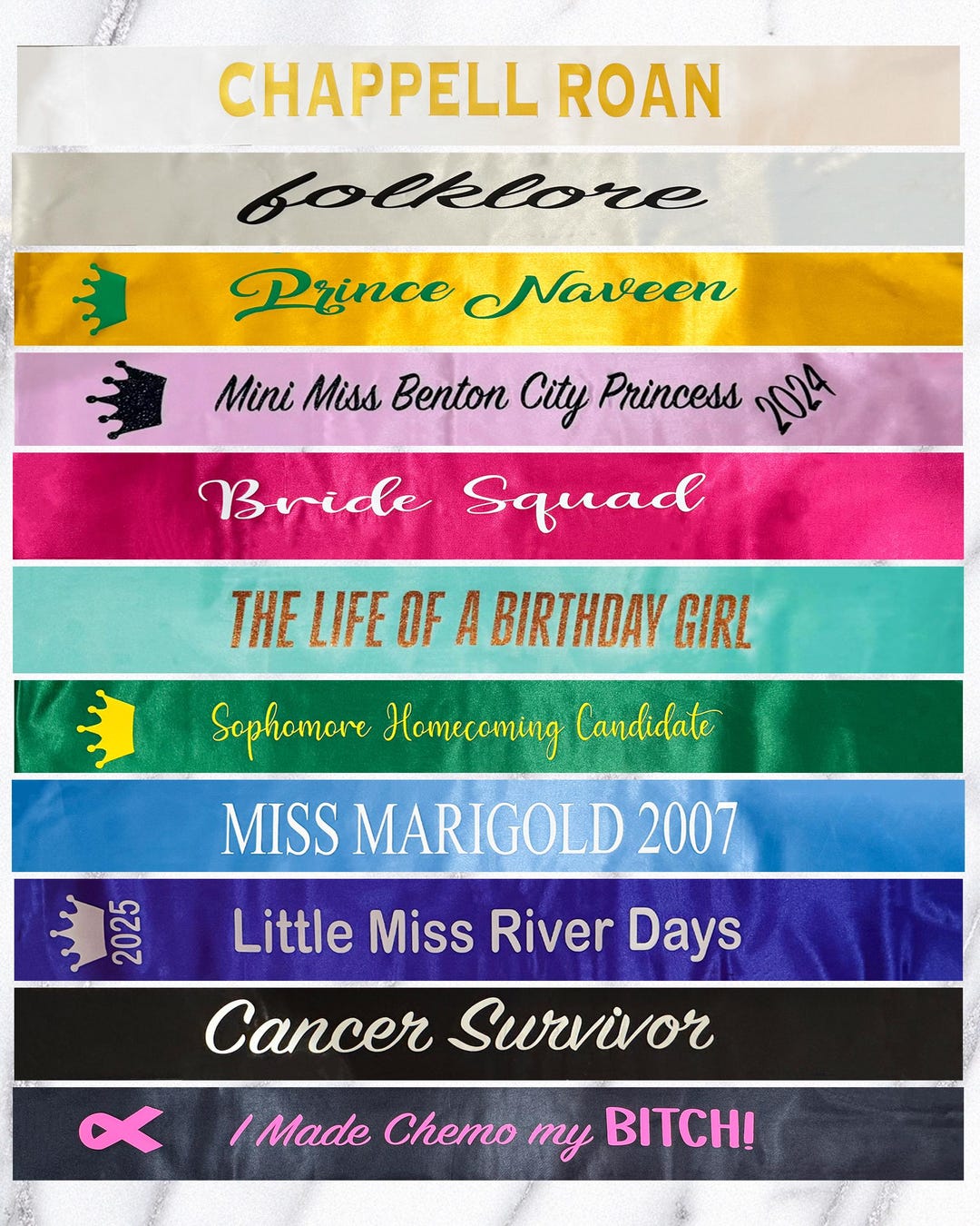 Adult Custom Satin Sash: Personalized Pageant, Bridal, Birthday ...