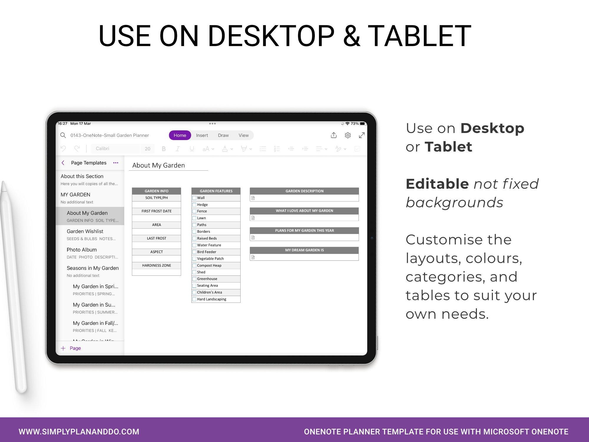 Onenote Template Small Garden Planner | Ipad, Android, Windows, Mac ...