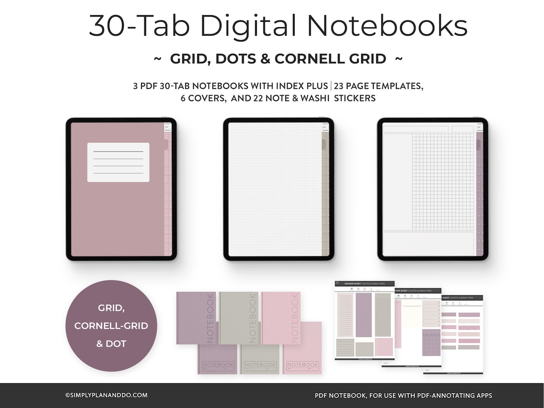 30-tab Digital Notebooks: Grid, Dot & Cornell (PDF) - Etsy
