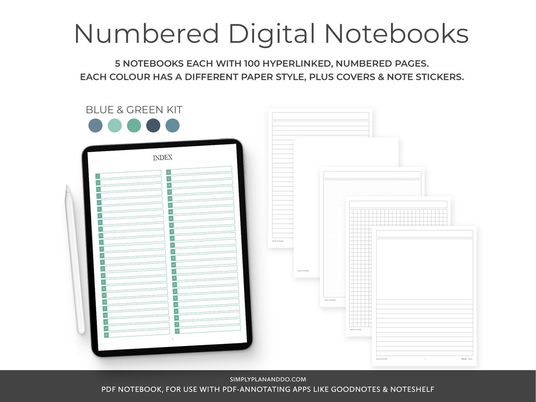 100-page Numbered Portrait Digital Notebook | Set of 5 - Digital ...