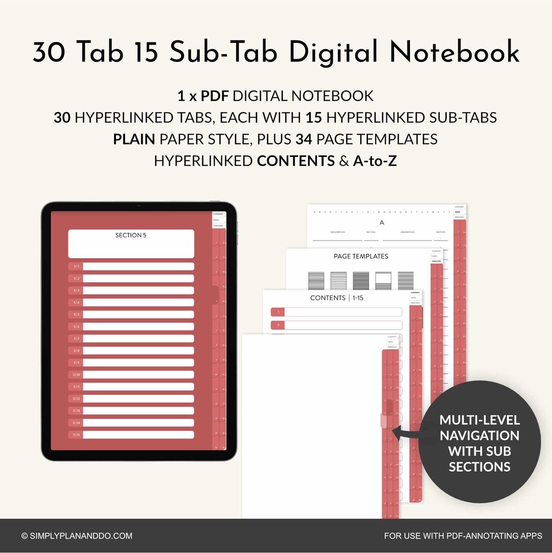 Digital Notebook: 30-tab Hyperlinked PDF Planner for Goodnotes ...